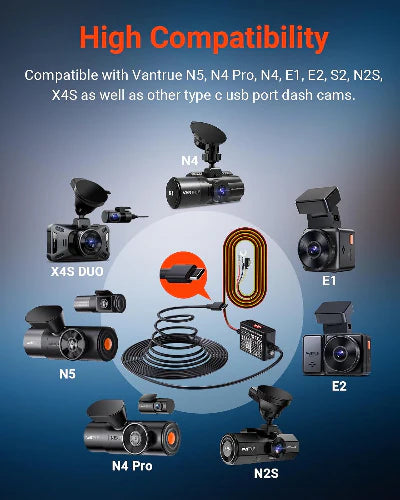 Vantrue VP01 - 3-Lead Acc 14.8ft USB C Dash Cam Hardwire Kit – Auto ...