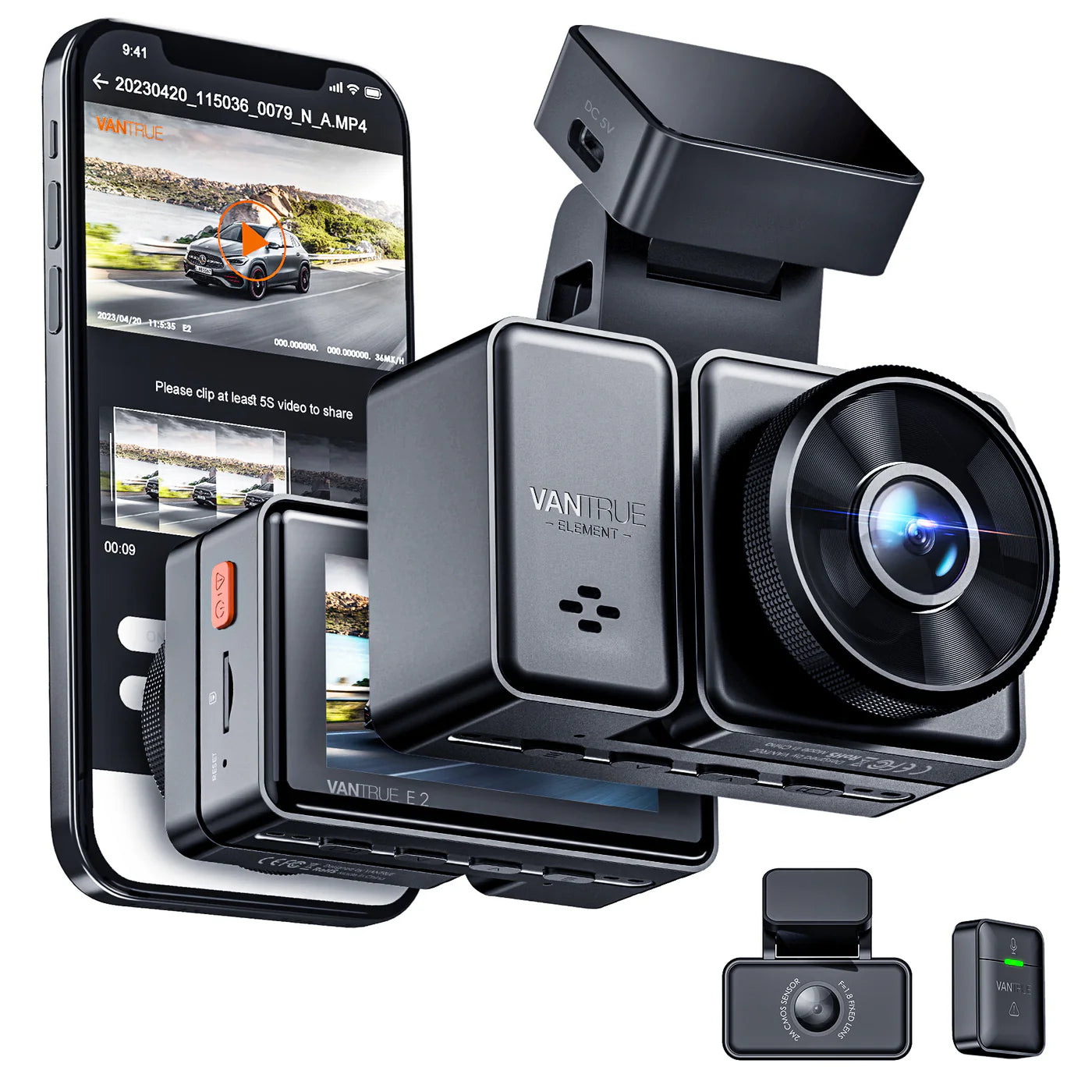 Vantrue E2 Element 2 Dash Cam, 2-Channel (Front and Rear) – Auto Links ...